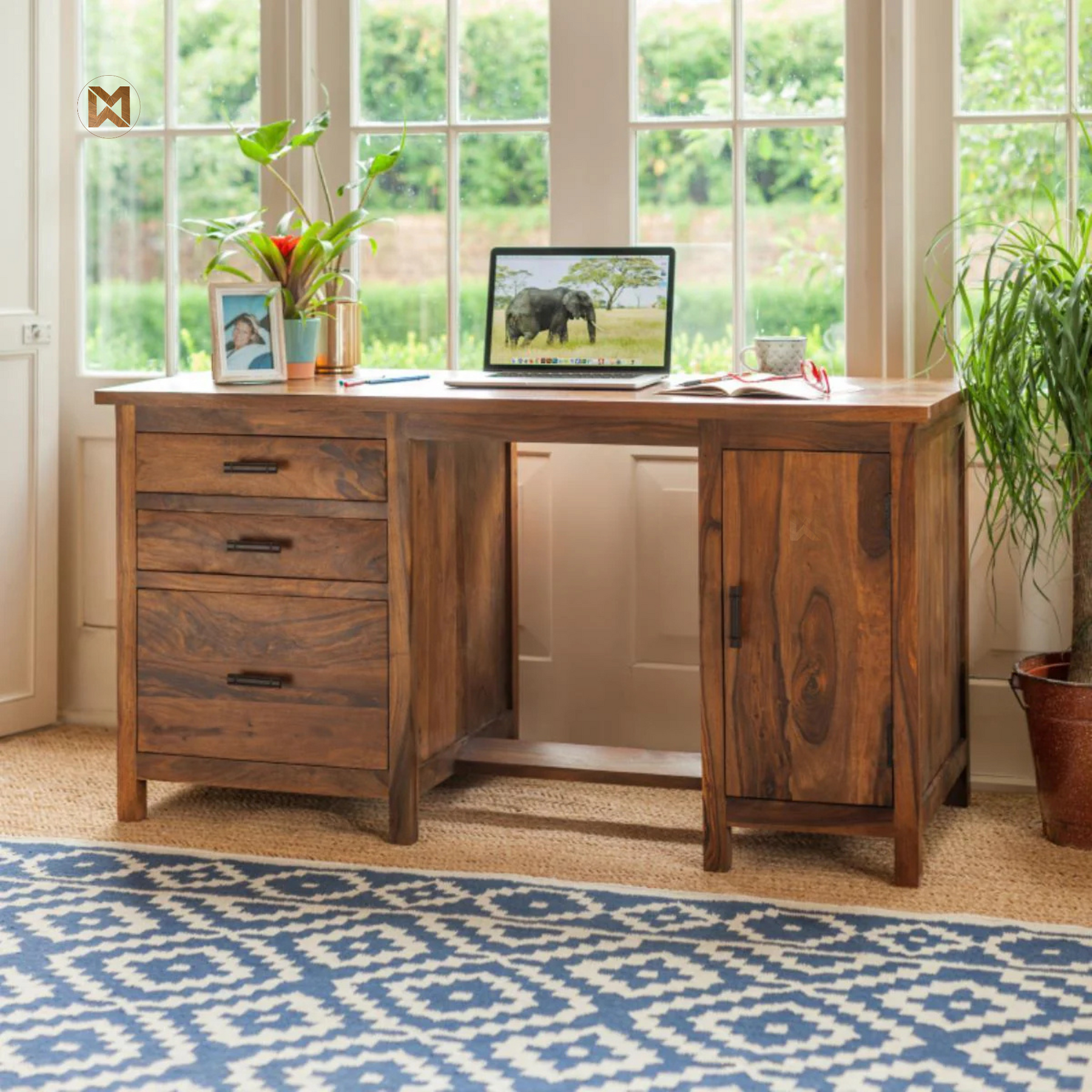 Heritage Solid Wood Executive Study Table – With Drawers & Cabinet Sto ...