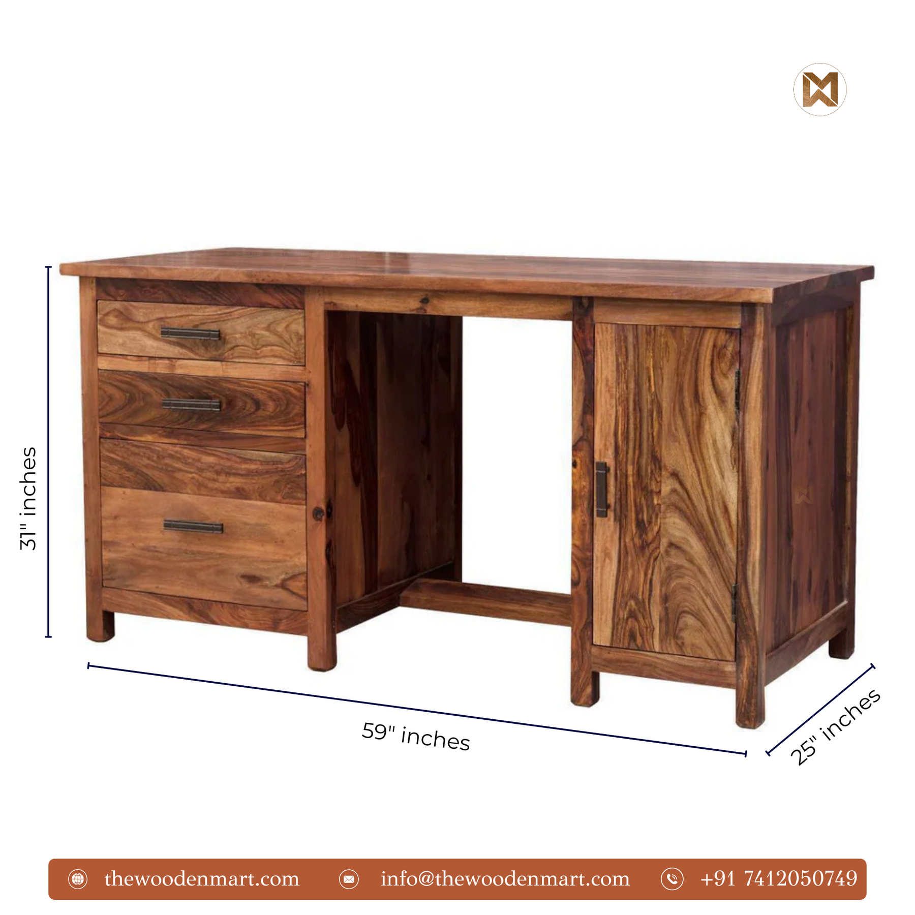Heritage Solid Wood Executive Study Table – With Drawers & Cabinet Sto ...