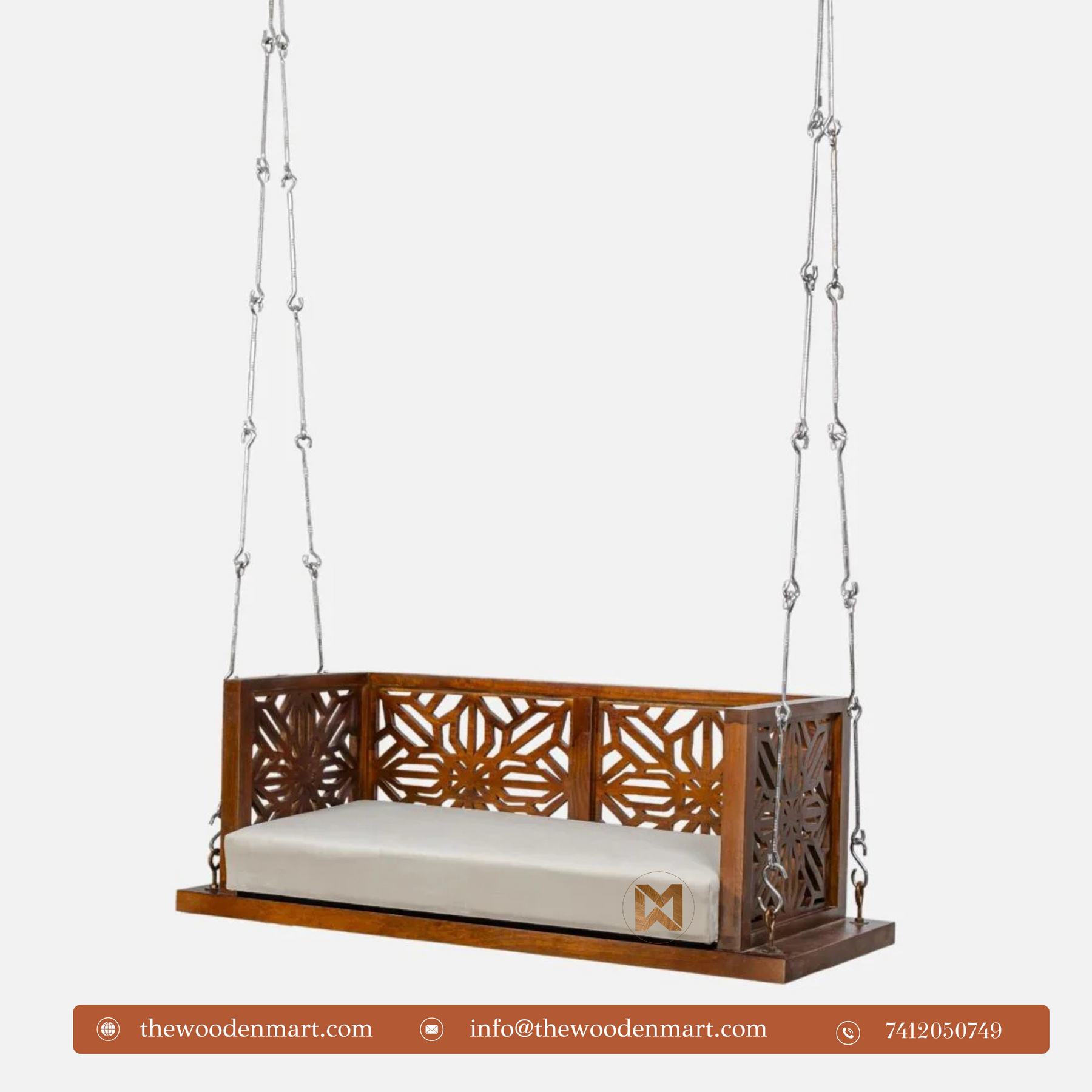 Designer Solid Wood Hanging Swing/Jhula – Elegant Laser Pattern for Li ...