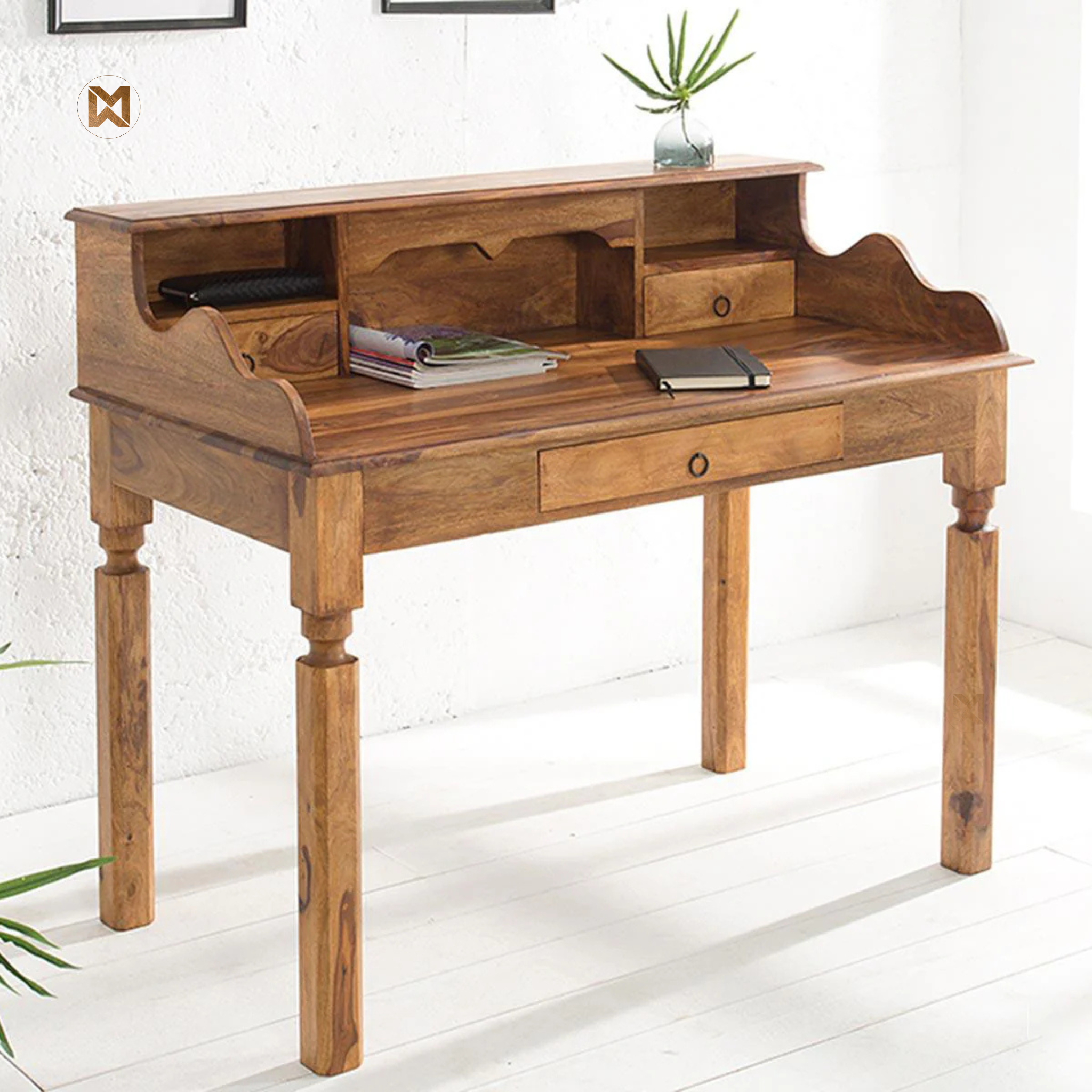 Vintage Charm Sheesham Wood Study Table – Classic Design with Storage ...