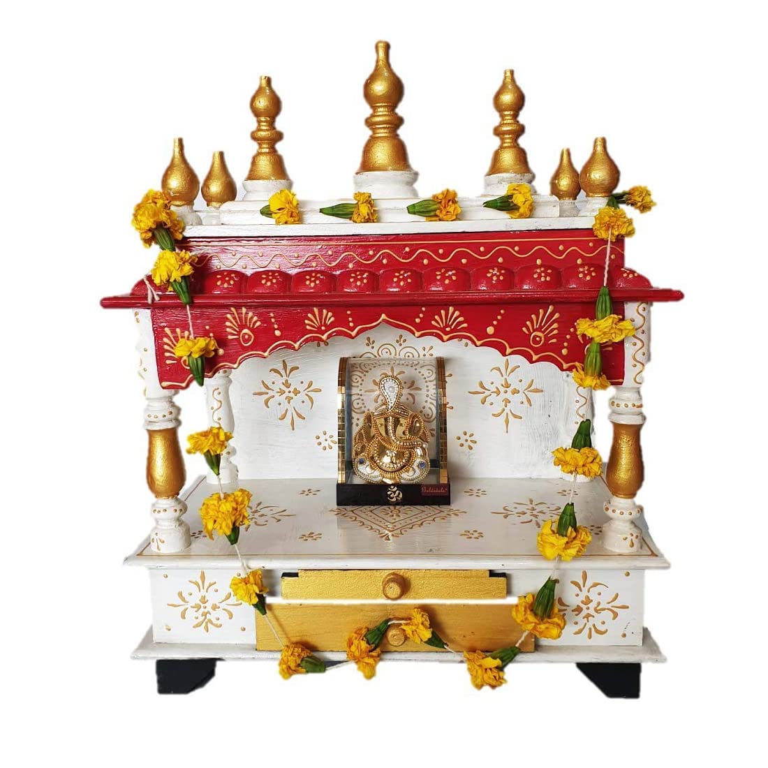 Wooden Mandir White & Red, 15x8x18 Inch – The Wooden Mart